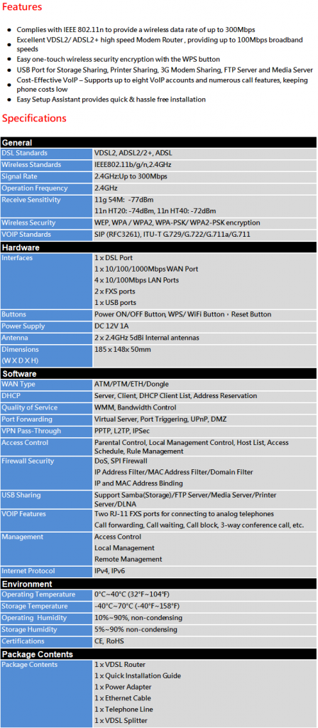 DS224WTV 4-Port 300Mbps Wireless VDSL Router with VoIP - 常珵科技股份有限公司